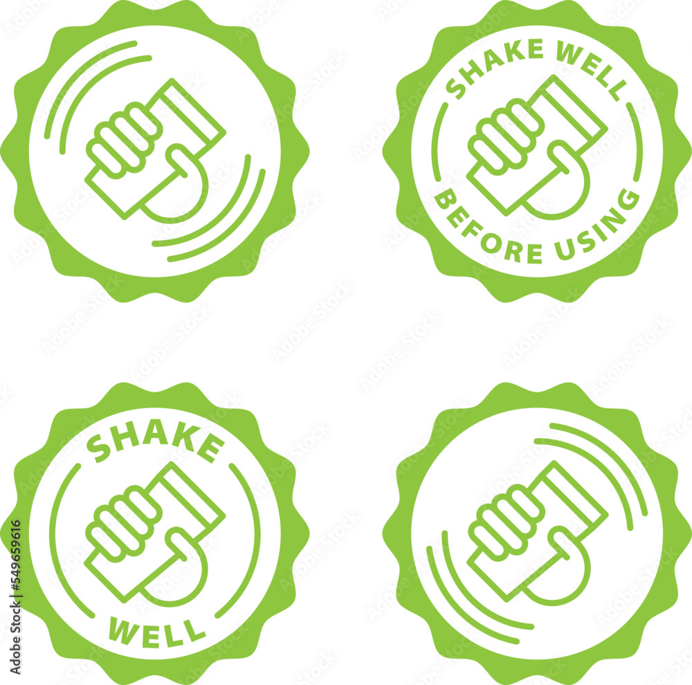 shake well before using green stamp, icon set. Symbol, outline icon ...