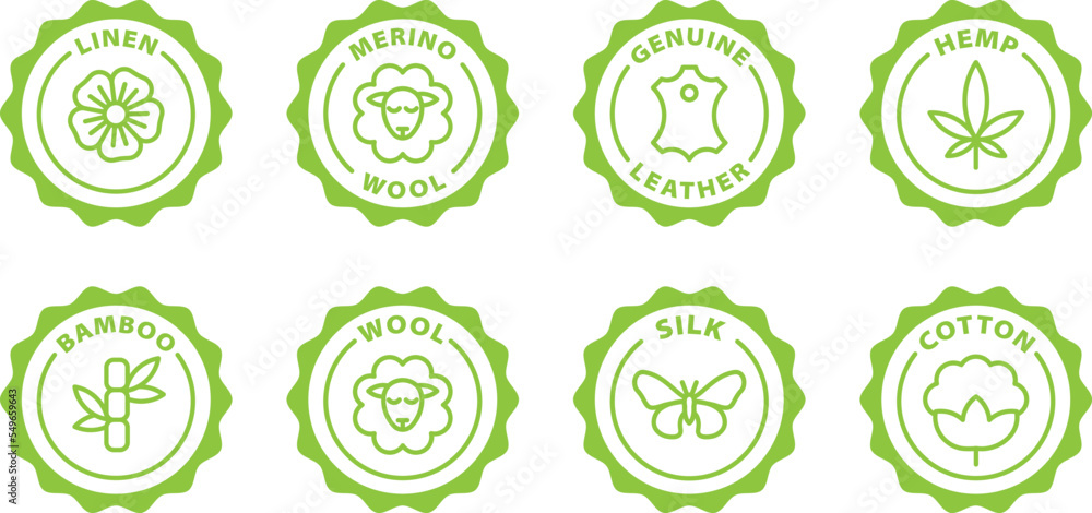 natural fabrics materials green stamp, icon set. Symbol, outline icon ...
