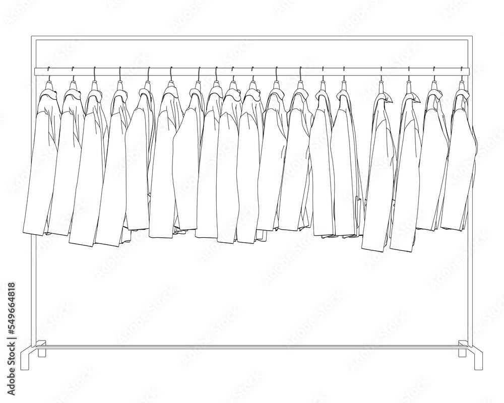 Outline of many jackets hanging on a hanger. Side view. 3D. Vector ...