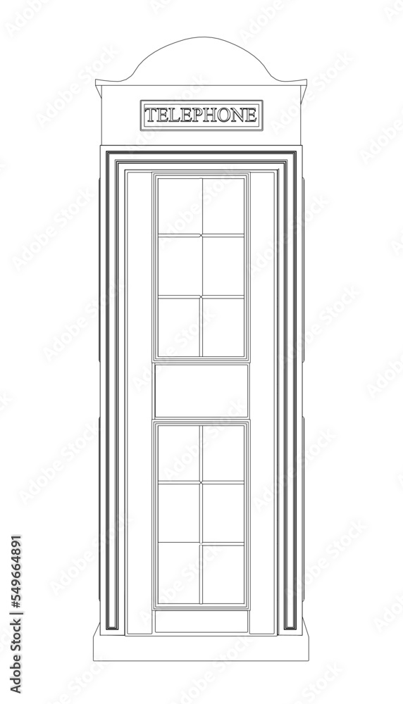 Outline of a telephone booth from black lines isolated on a white ...