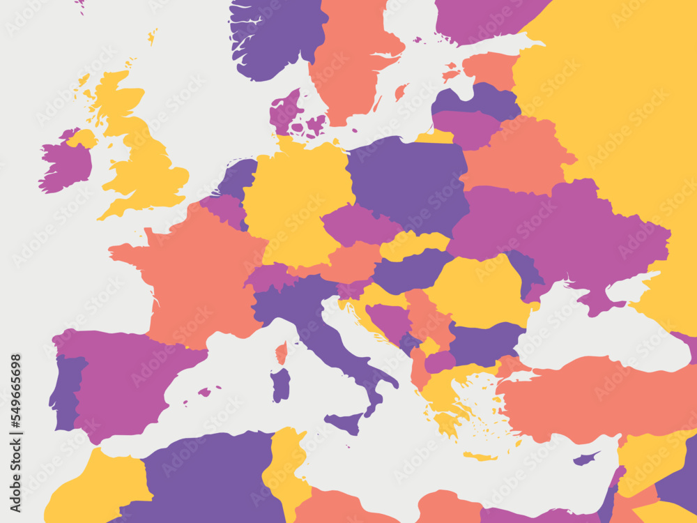 Europe blank map. High detailed political map of european continent ...