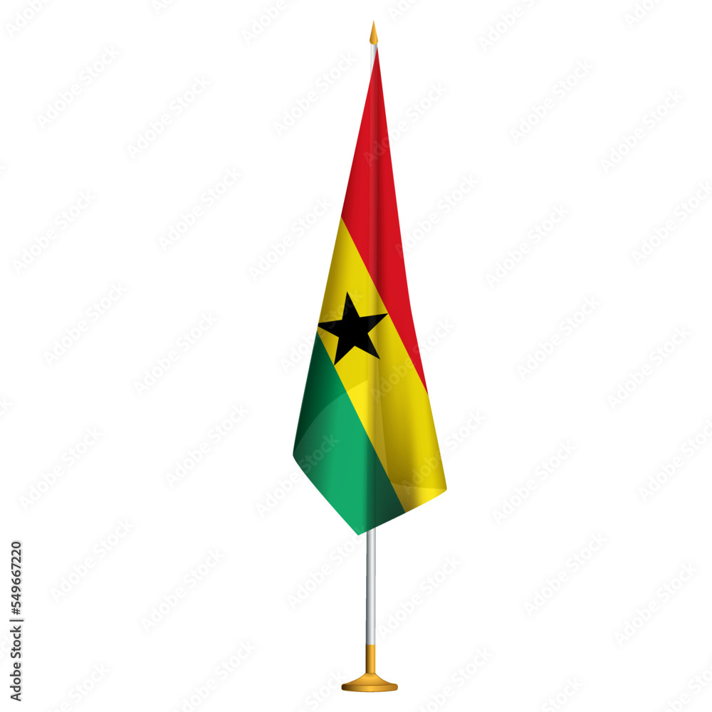 Isolated small national flag of Ghana vector with golden flagpole ...