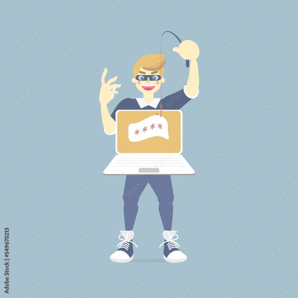 Hacker Scammer Online Stealing Password With Computer Note Book Laptop Phishing Cyber Crime