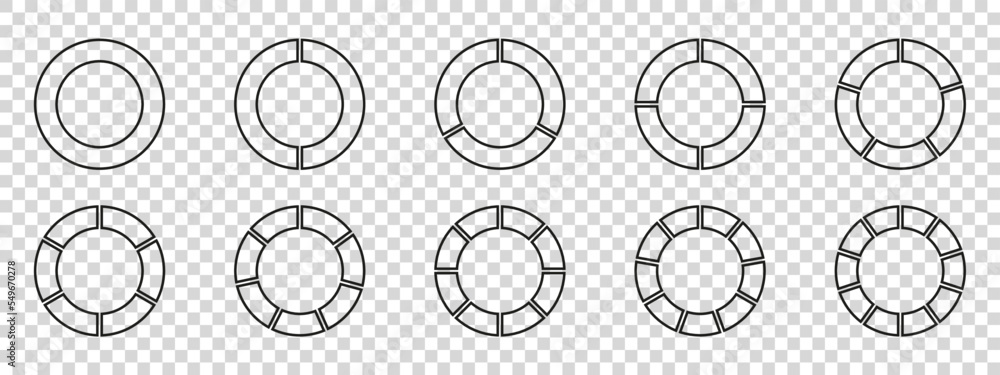 Circles divided diagram 3, 10, 7, graph icon pie shape section chart ...