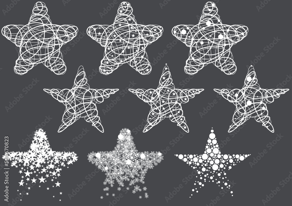 Set of Abstract Christmas Star Drawings - Modern Christmas Design ...
