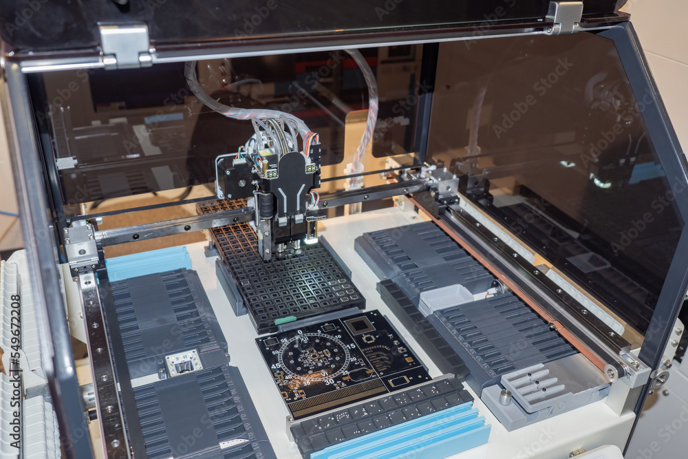 Process of creating printed circuit board. Computer board inside ...