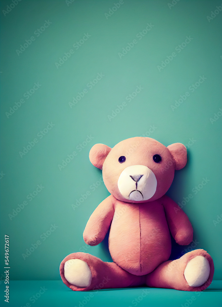 A poster with a teddy bear and a neutral background is perfect for ...