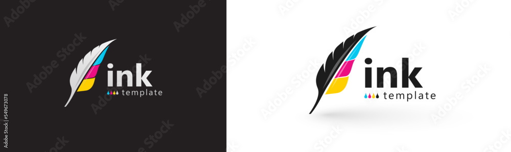 Ink logo colored feather pen cmyk print Stock Vector | Adobe Stock