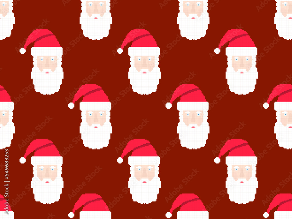 Seamless pattern with Santa Claus in pixel art style. Pixelated face of ...