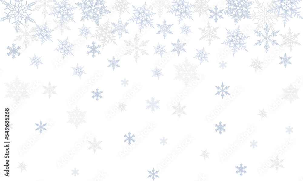Snowflakes overlay. Realistic snowfall, snowflakes in different shapes ...