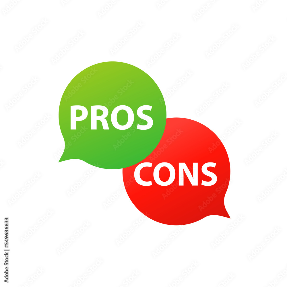 Pros and cons of rating analysis red left green right bubble message. A ...