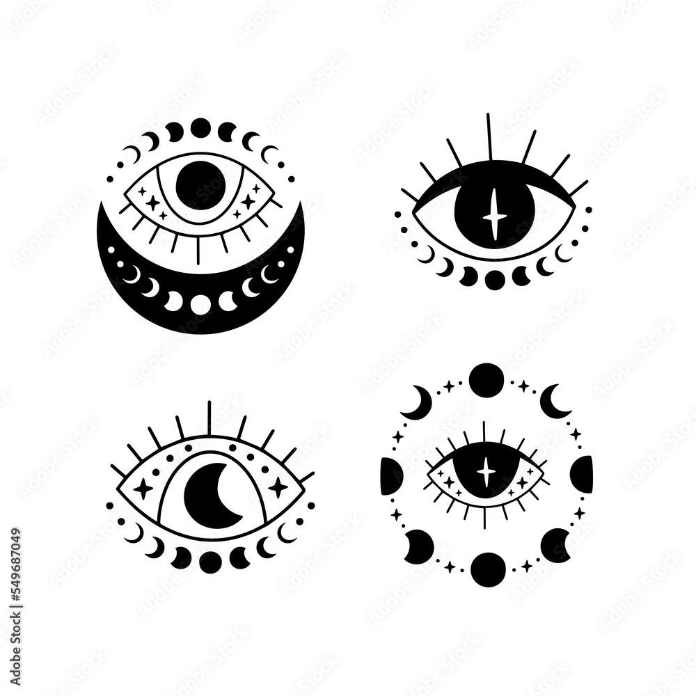 Mystical spiritual evil eye vector illustration set. Hand drawn ...