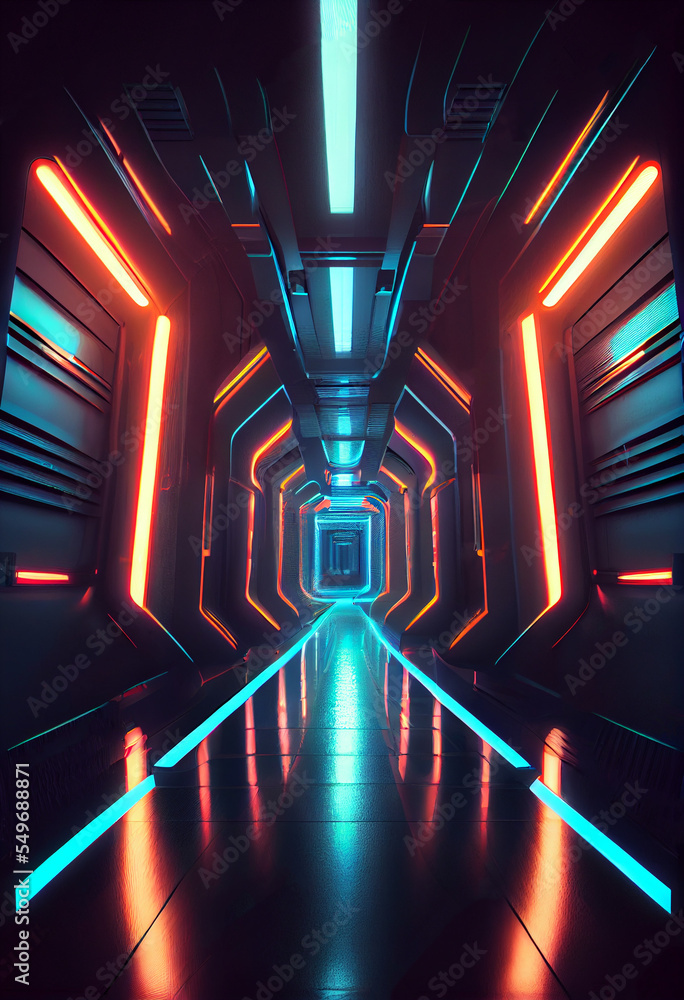 Dark Corridor Interior Design, Futuristic Corridor Design Stock ...