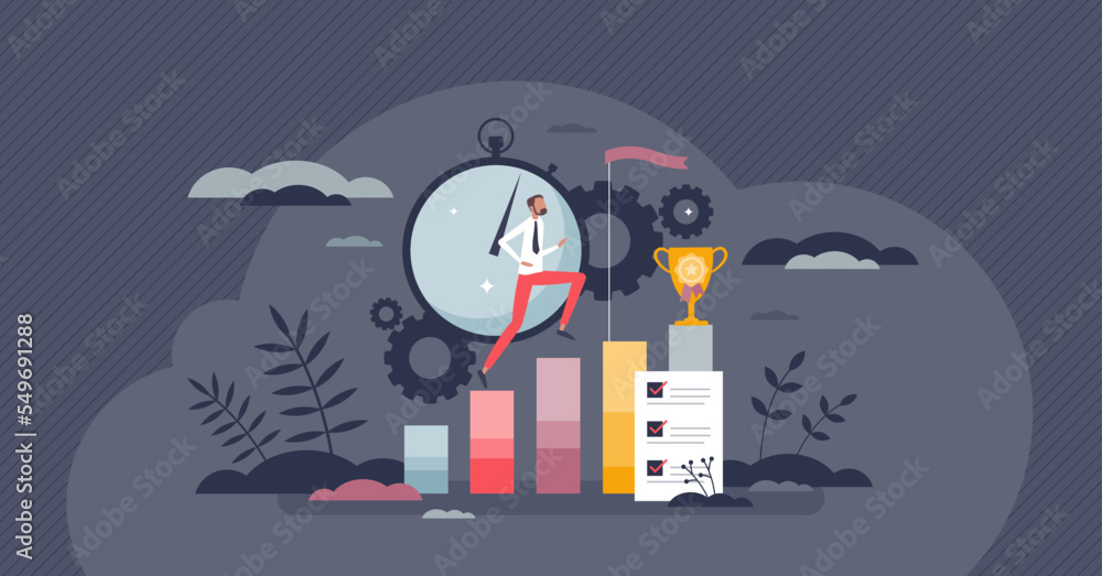 Business performance efficiency and success achievement tiny person ...