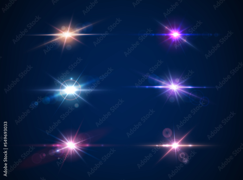 Set of realistic light glare, highlight effect fire blast. Collection ...