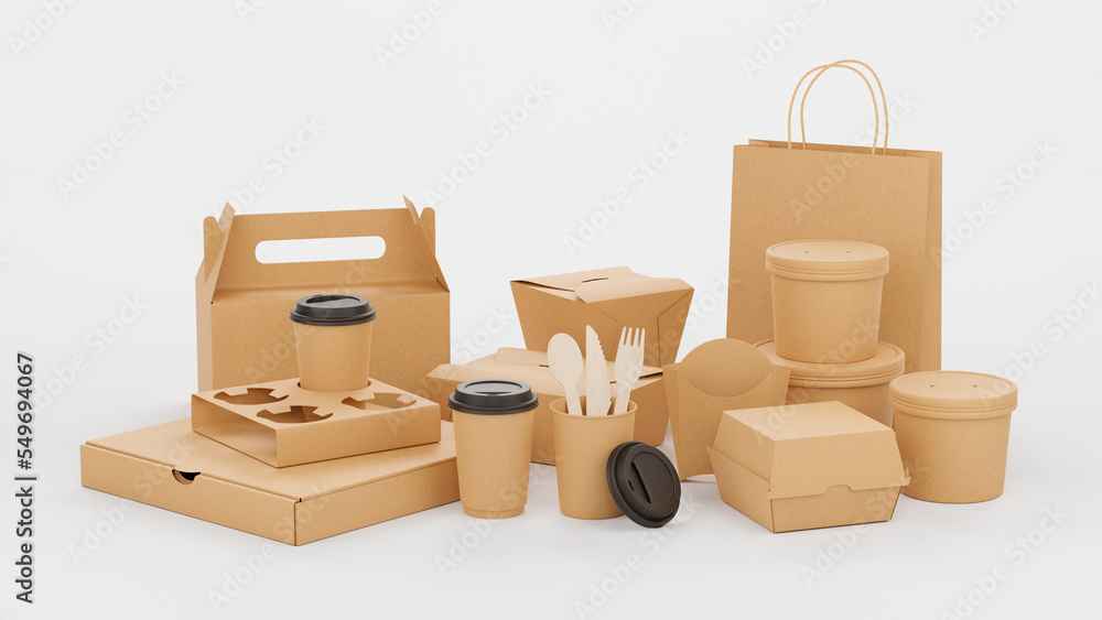 Packaging product brown craft cardboard paper eco mockup catering and ...