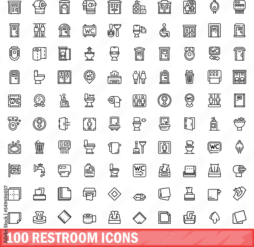 100 restroom icons set. Outline illustration of 100 restroom icons ...