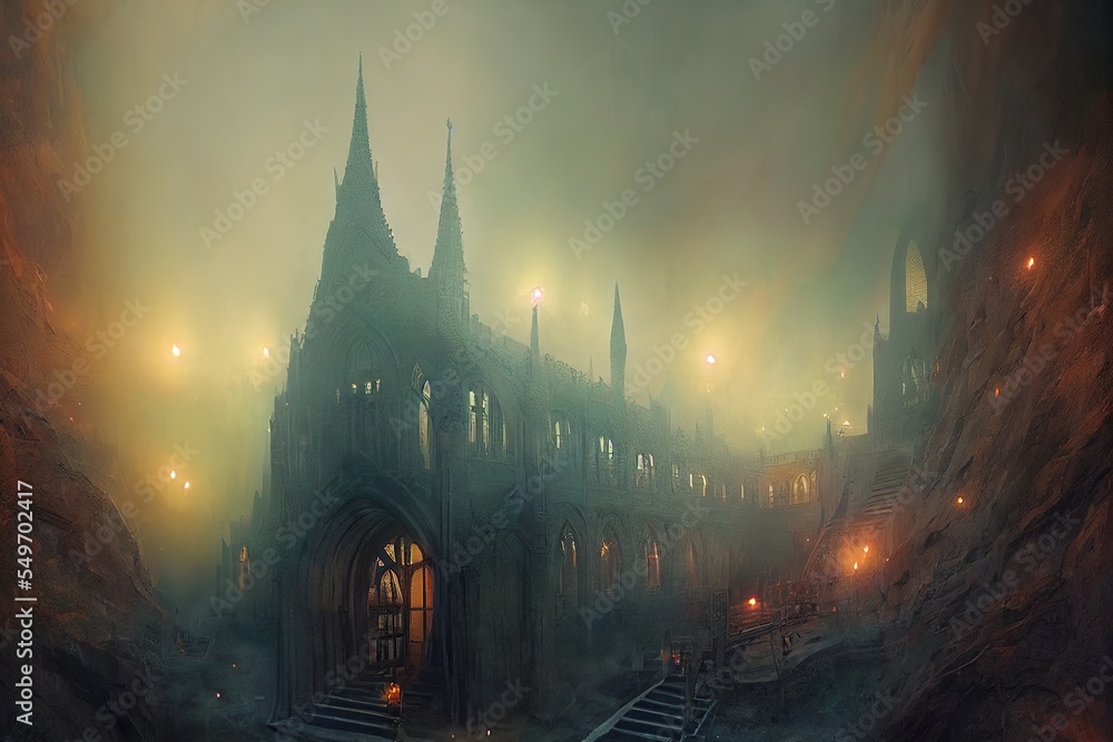 gloomy gothic cathedral in misty environment dark fantasy illustration ...