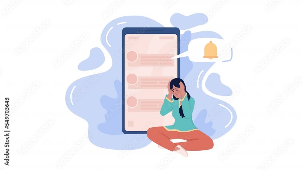 Animated isolated alarm fatigue. Overwhelming with notifications ...