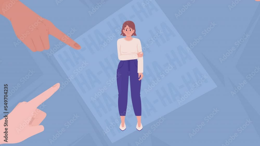 Animated shaming woman illustration. Bullying sad lady. Modern struggle ...