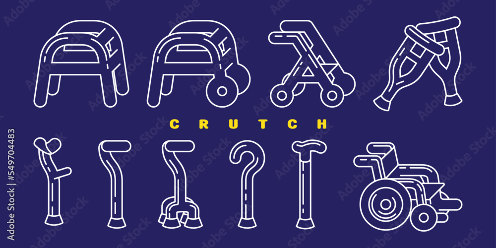 Set of assistive medical devices crutches and sticks icons or Symbols ...