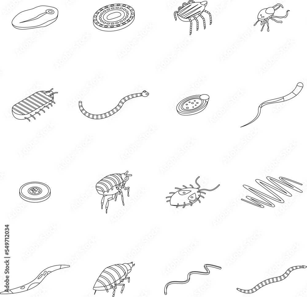 Parasite icons set. Isometric set of parasite vector icons outline ... Parasite icons set. Isometric set of parasite vector icons outline ...