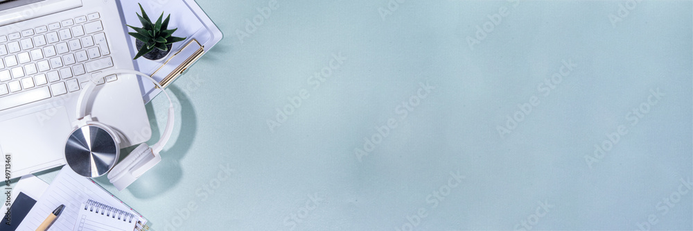 Simple minimalist home office desk workspace with laptop, cactus ...