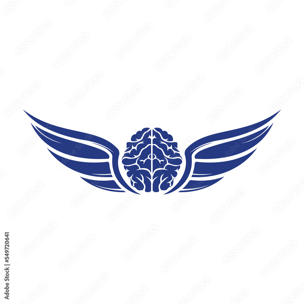 Flying brain with wings vector logo design isolated on transparent ...