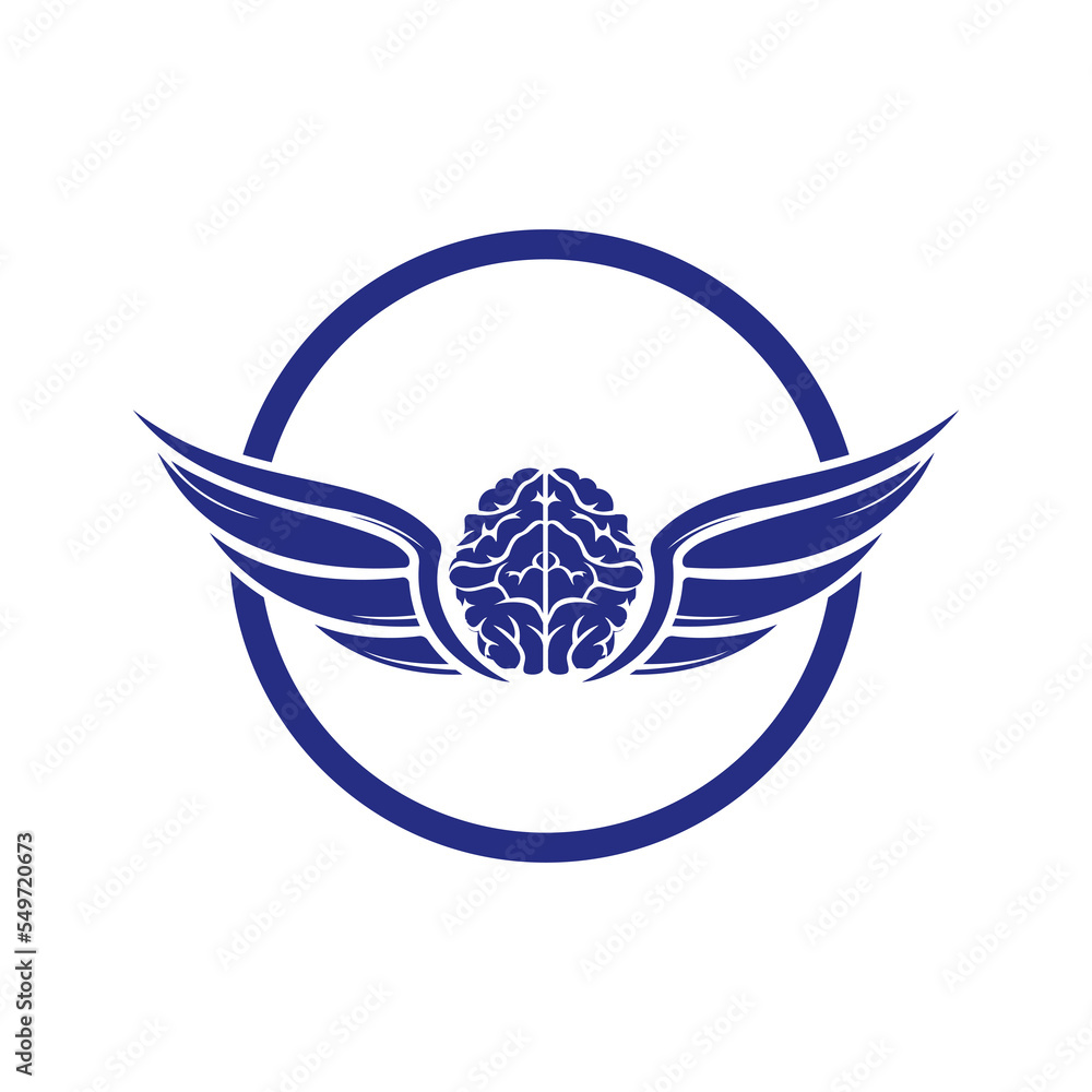 Flying brain with wings vector logo design isolated on transparent ...