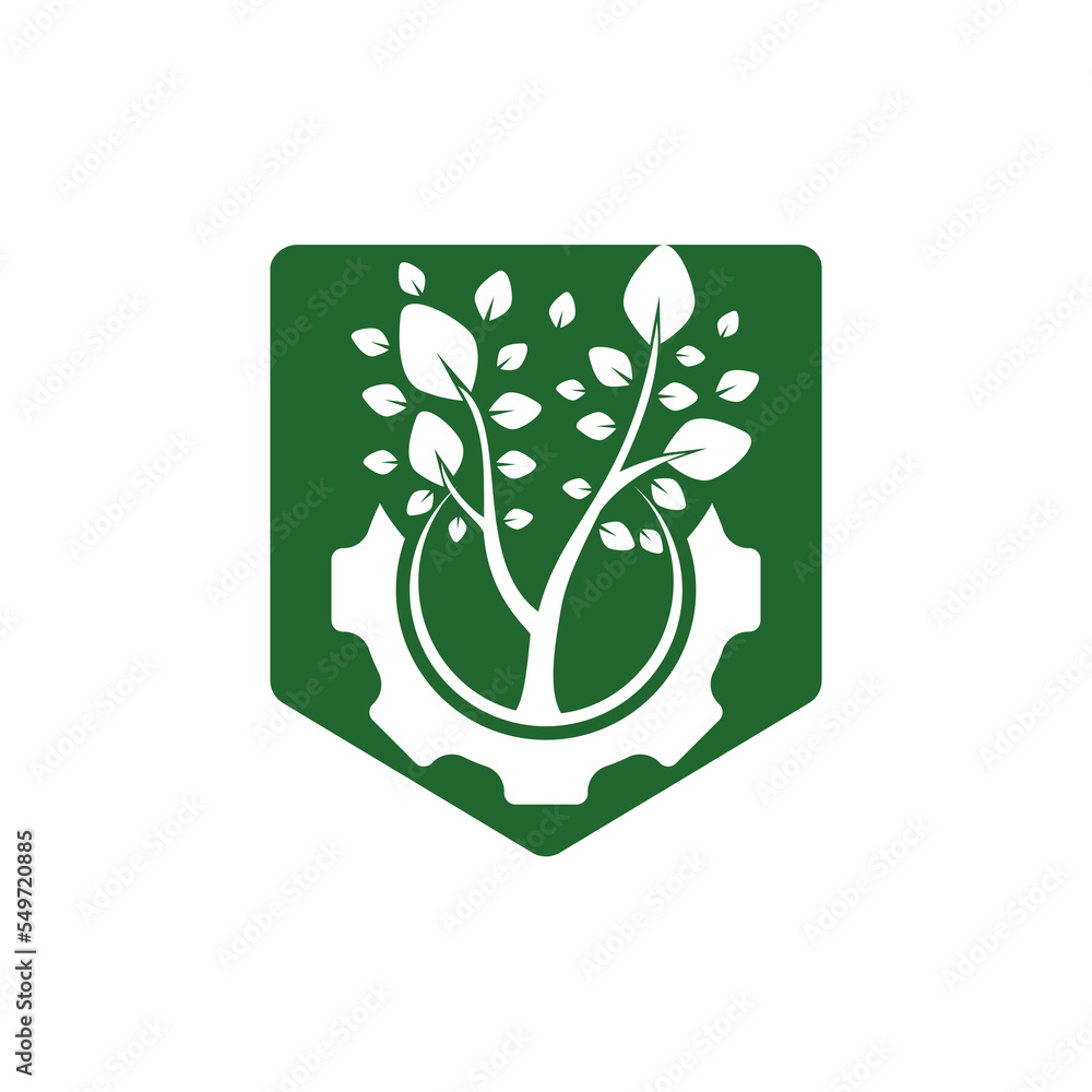 Gear tree vector logo design isolated on transparent background. Stock ...