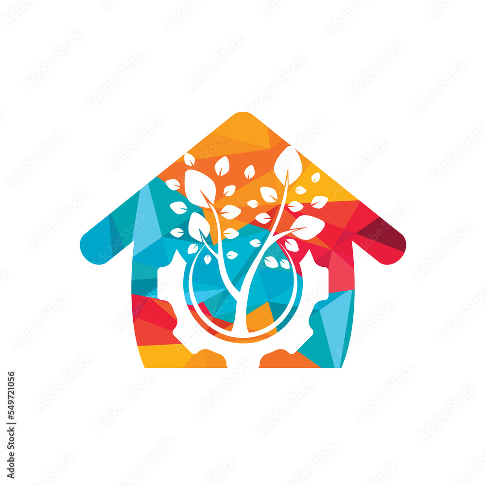 Gear tree vector logo design isolated on transparent background. Stock ...