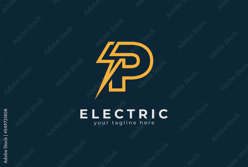 Electric Logo, abstract letter P and lightning bolt combination, tunder ...