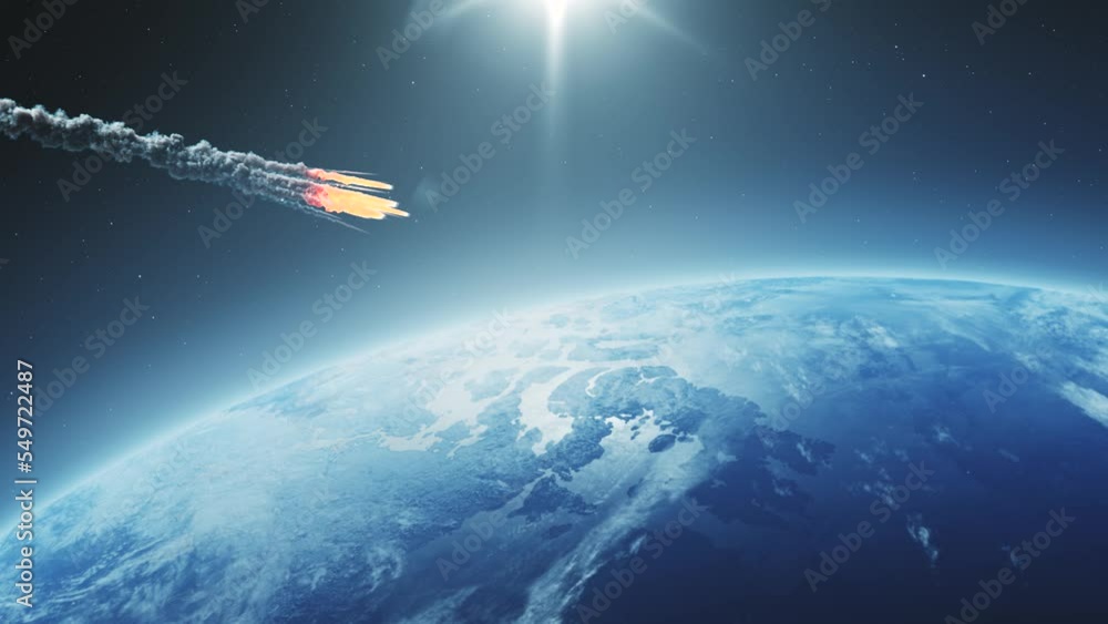 Multiple burning meteors asteroids approaching earth Atmosphere Flaming burning Asteroid ...