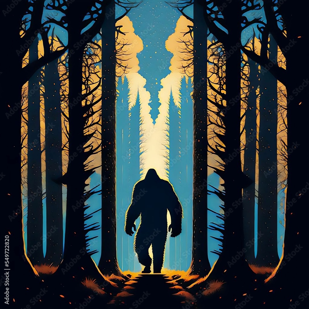 Bigfoot Walking Through the Forest | Created Using Midjourney and Photoshop Stock-Illustration ...