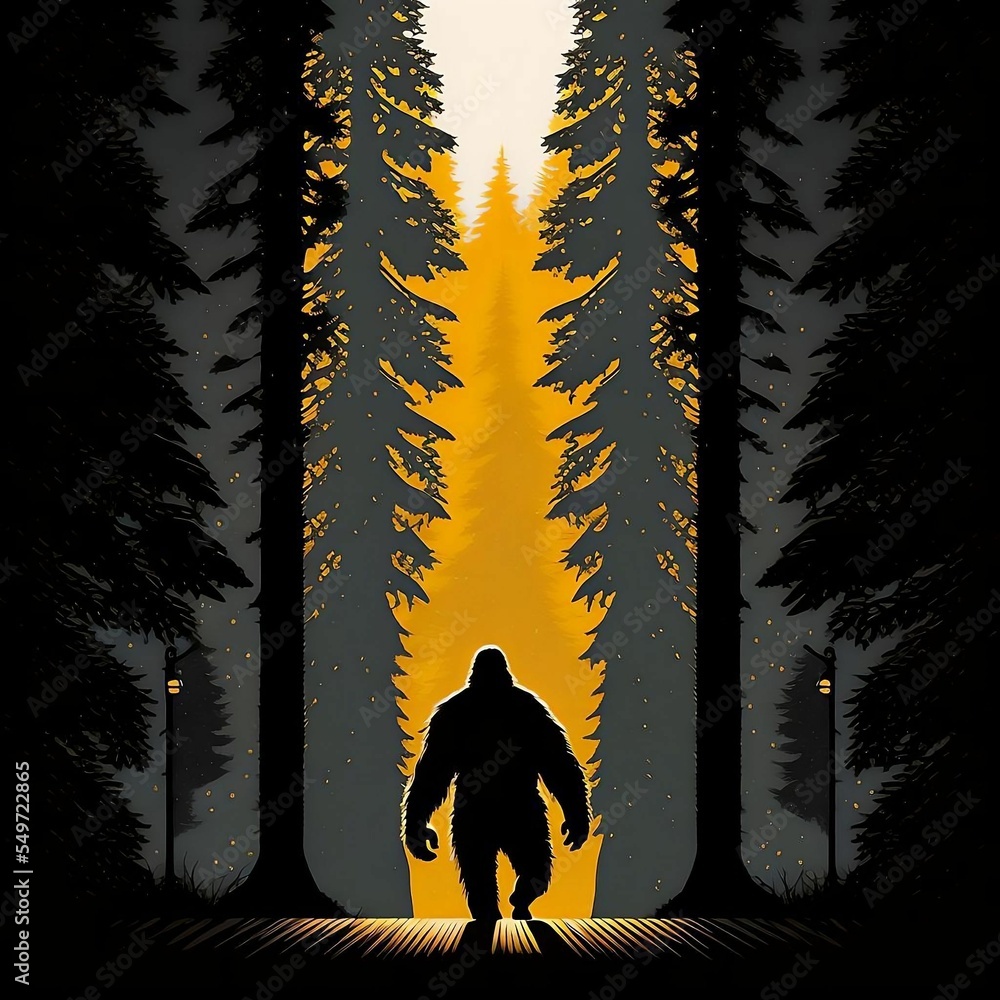 Bigfoot Walking Through the Forest | Created Using Midjourney and Photoshop Stock Illustration ...