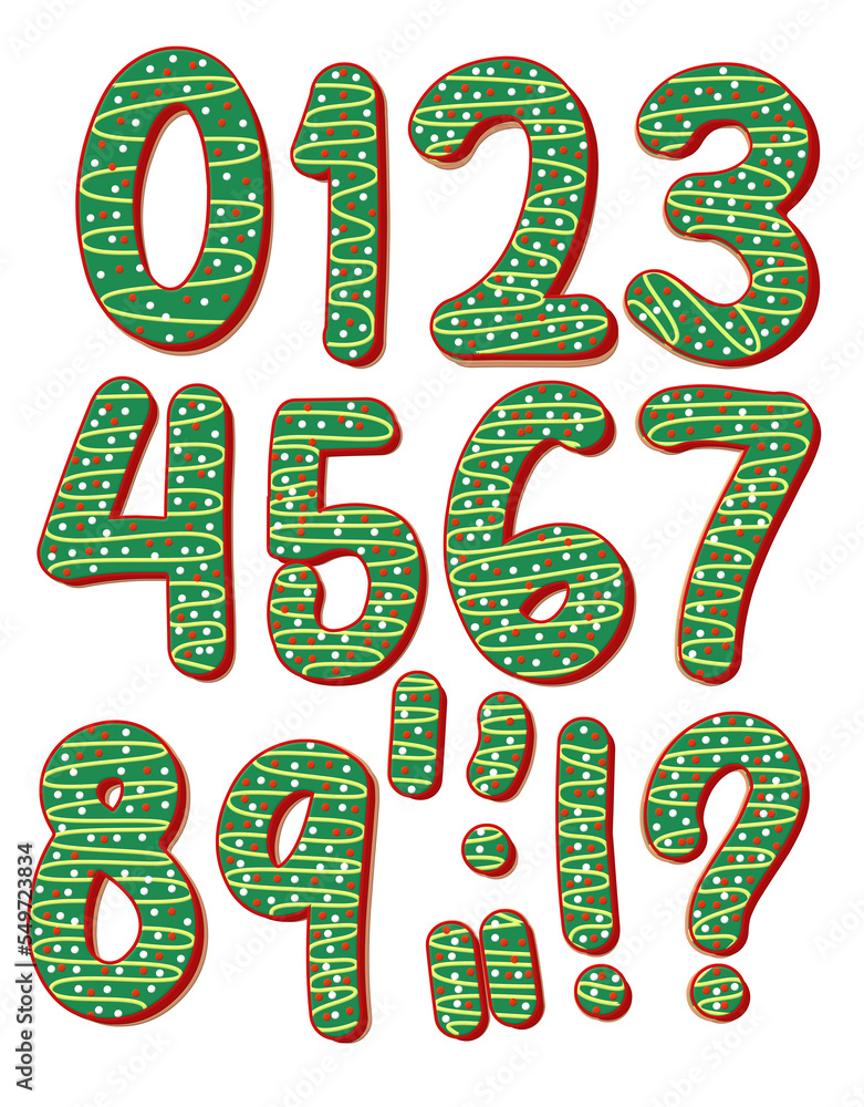 Christmas Tree Red Velvet Xmas Sugar Cookie Numbers and Punctuation Set ...
