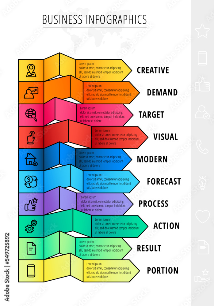 Vector ribbon infographics with ten icons. Modern concept graphic process template with 10 steps ...