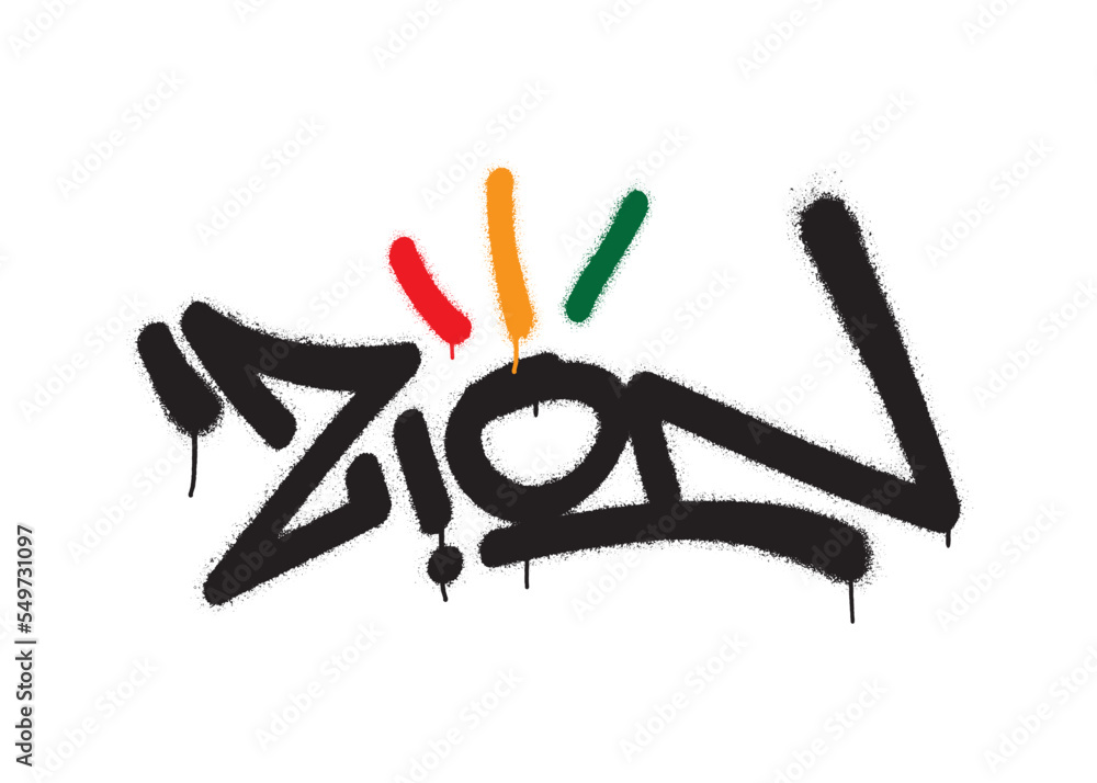 Spray graffiti tag ZION. The land of salvation, promise and return from ...