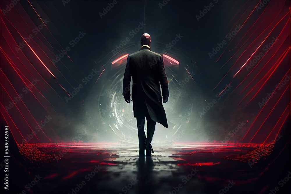 Mafia hitman in a suit, bald killer silhouette in a coat with a gun in ...