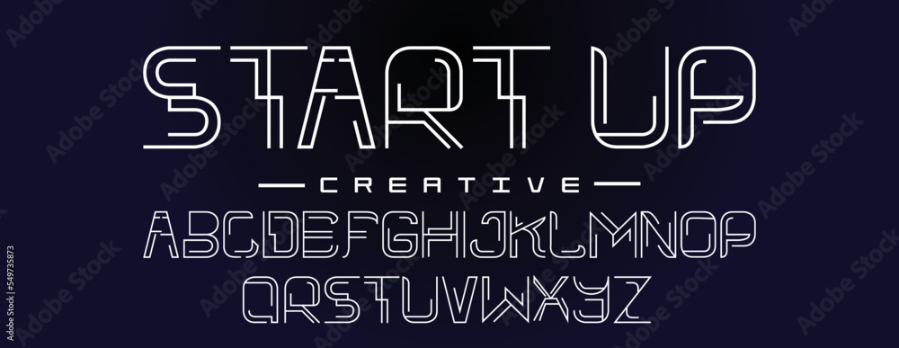 START UP Double line monogram alphabet and tech fonts. Lines font ...