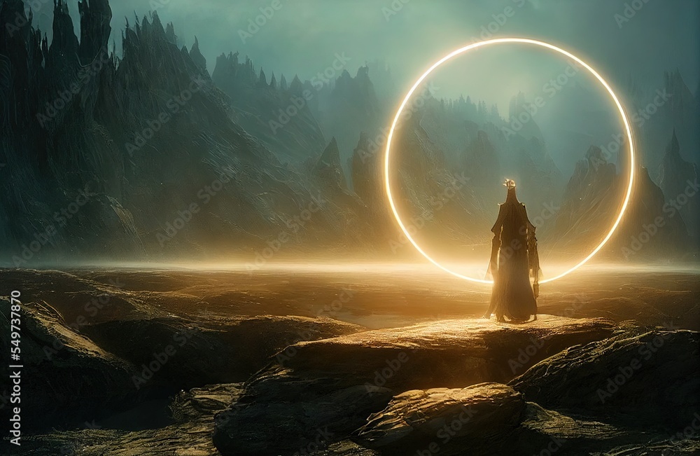 Person Standing in Front of Light Circle Teleportation Portal, Fantasy ...