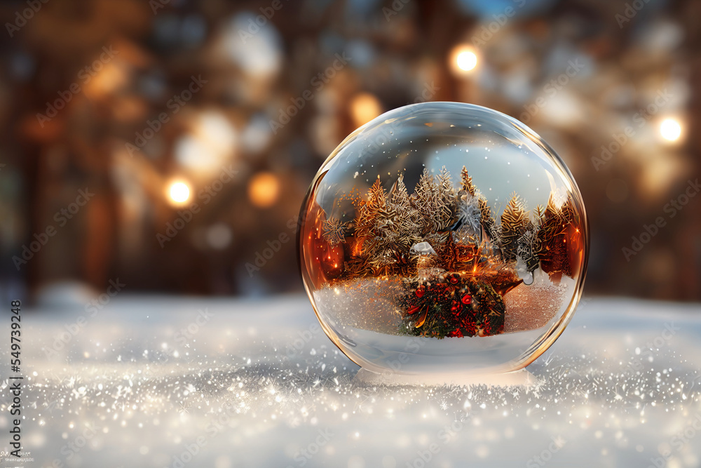 Realistic Christmas glass ball, snow isolated on transparent background ...