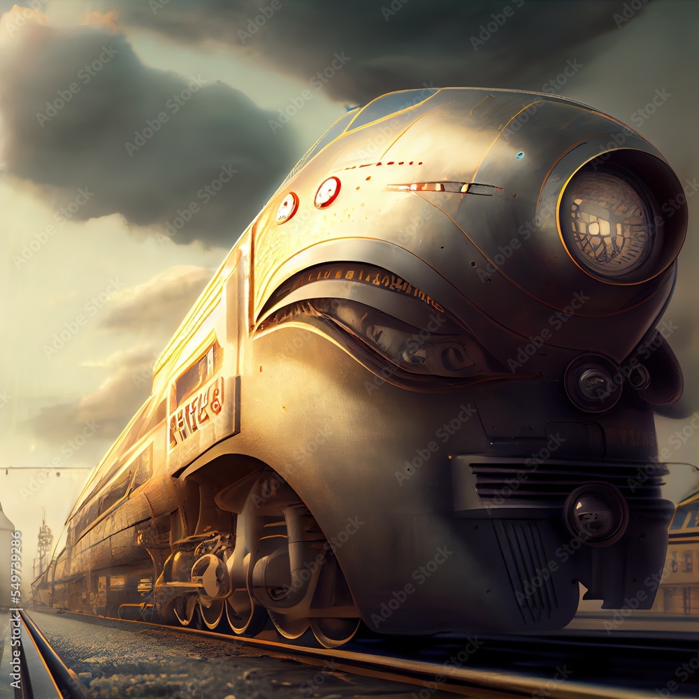 Steampunk Fantasy Train in Full Speed - Digital Art, 3D Render, Concept ...