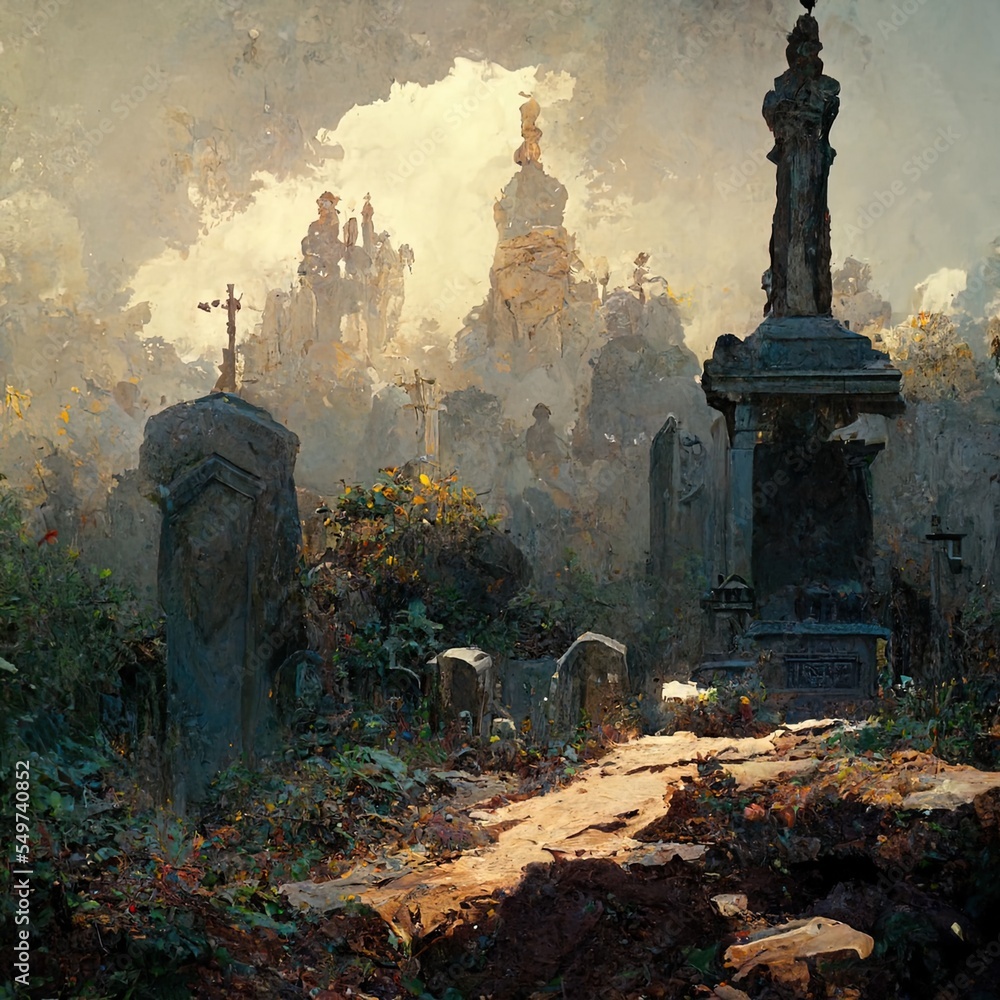 Hero Grave Fantasy Cemetery Ancient Graveyard Landscape - Digital Art, Concept Art Stock ...