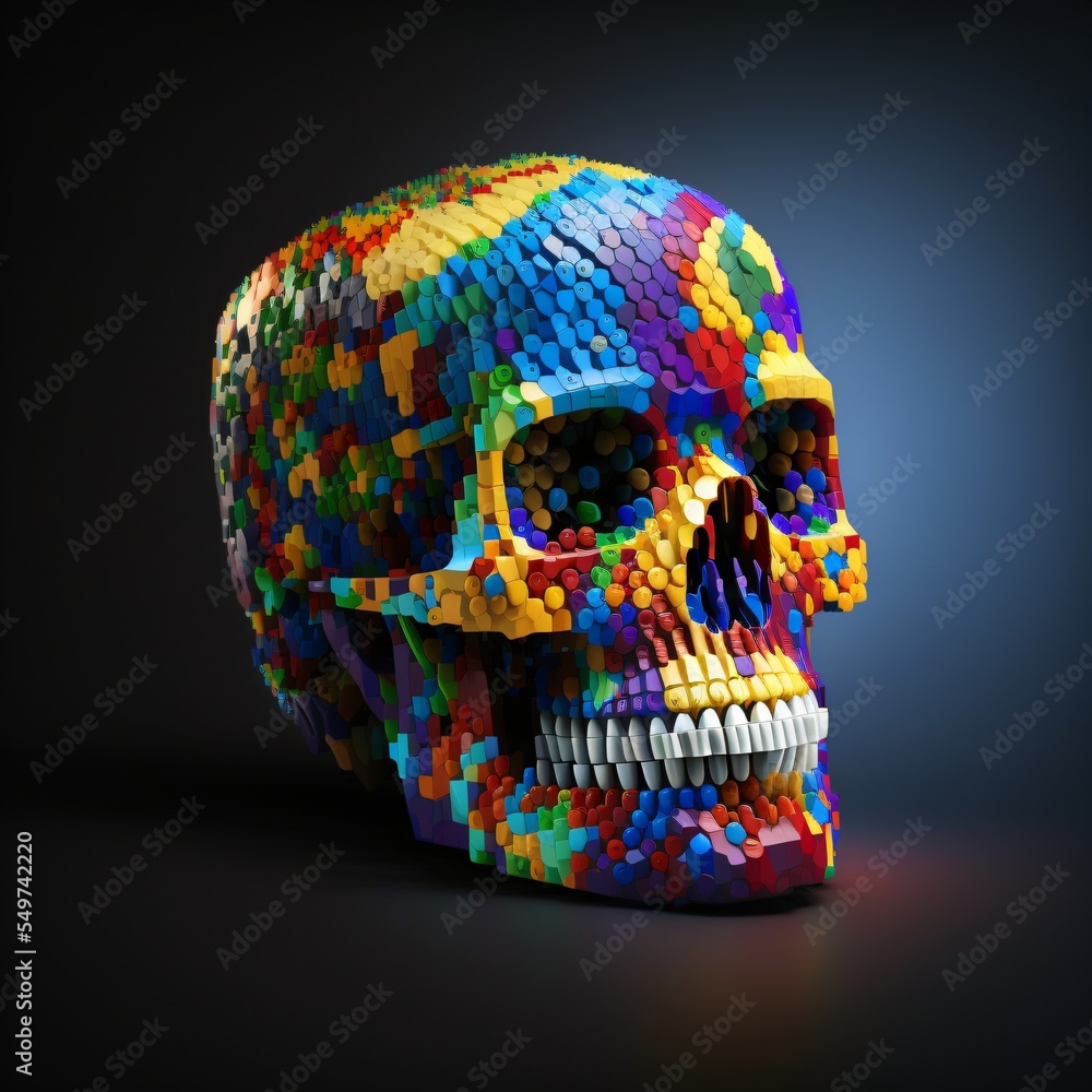 colorful lego human skull, dark background, generative ai Stock ...
