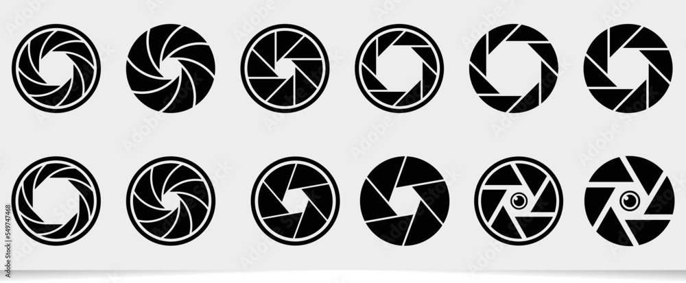 Set photo camera lens diaphragm. Camera shutter icons. Diaphragm icon ...