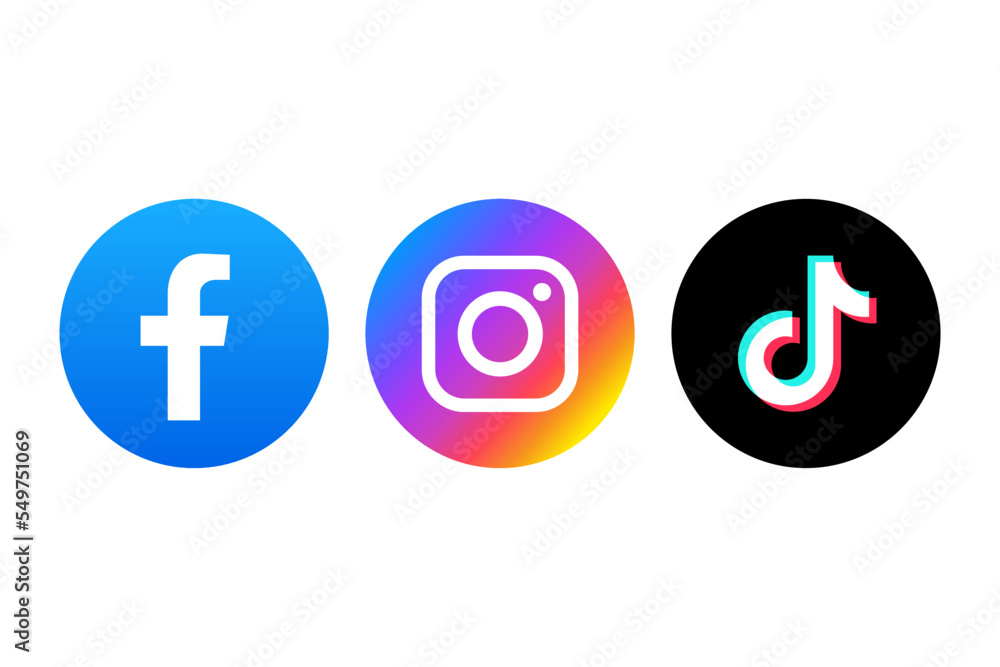 Facebook, instagram and tiktok icon Stock Vector | Adobe Stock