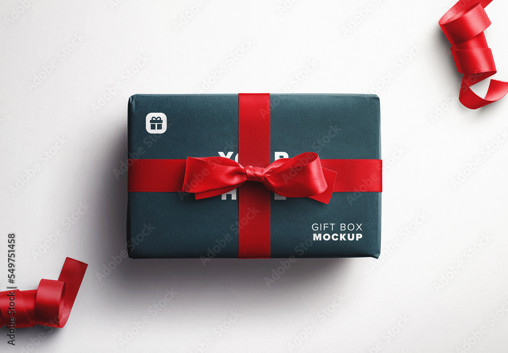 Gift Box Mockup with Bow and Silk Ribbons Stock Template | Adobe Stock