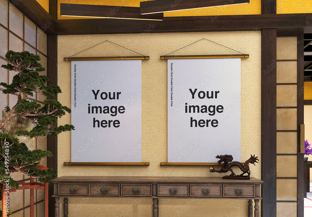 Japanese Indoor Temple Poster Mockup 11 Stock Template | Adobe Stock