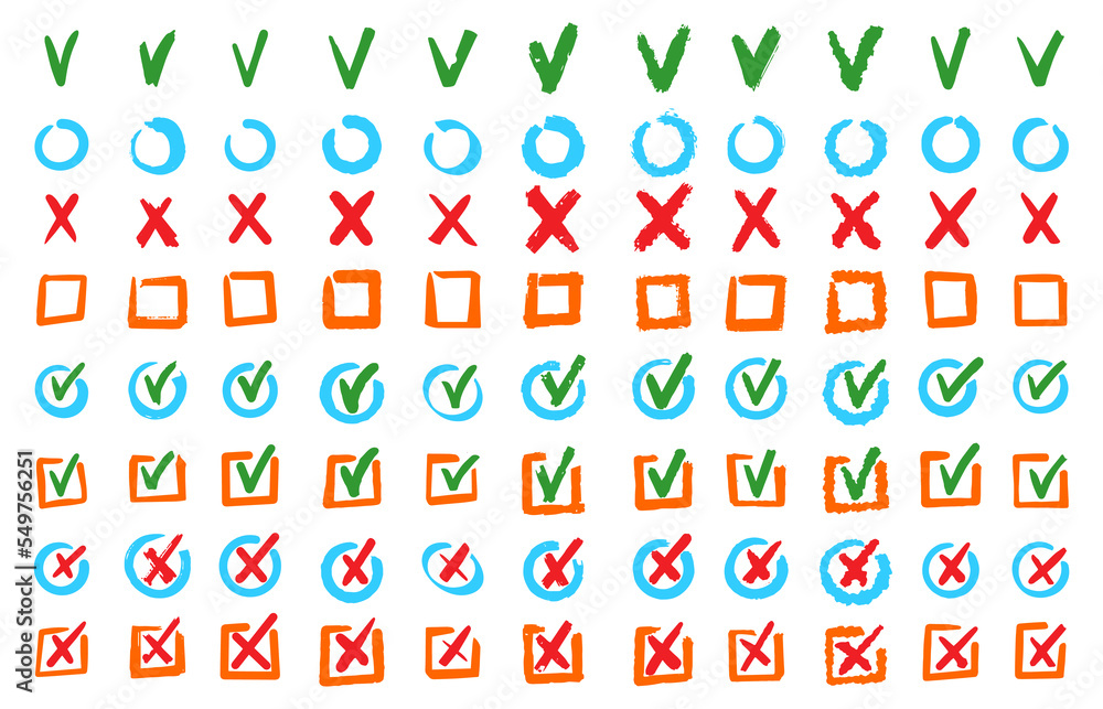 Set different Variations of Ticks and Crosses Represents Confirmation ...